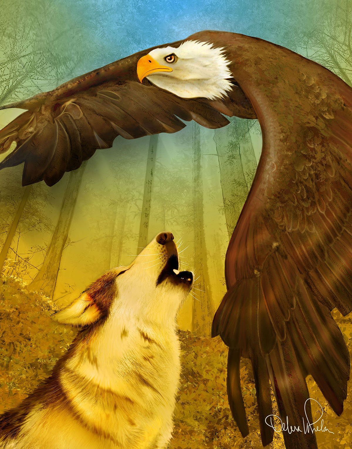Eagle and Wolf Spirits - Debra Whelan Art